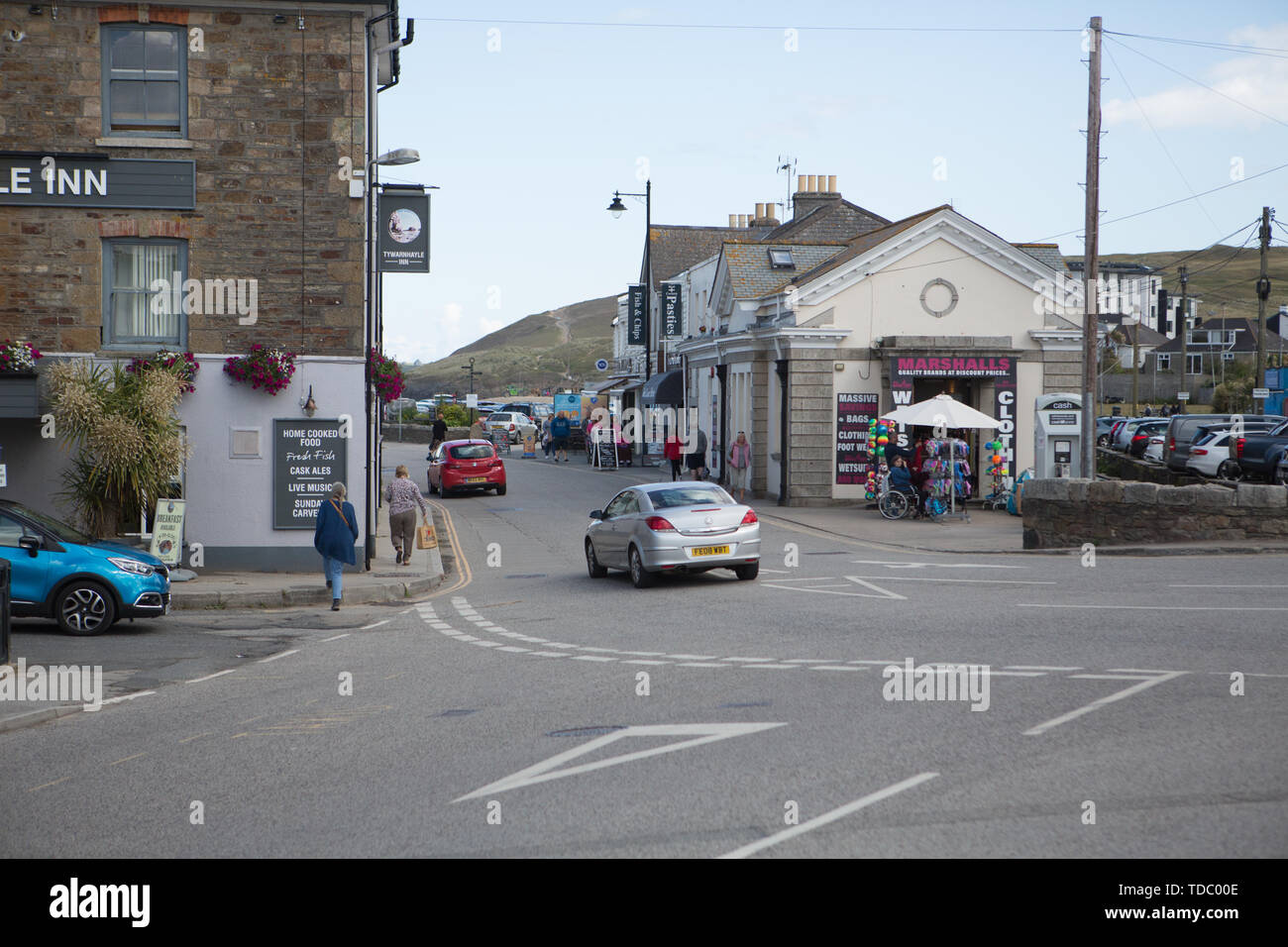 Perranporth town centre Stock Photo - Alamy