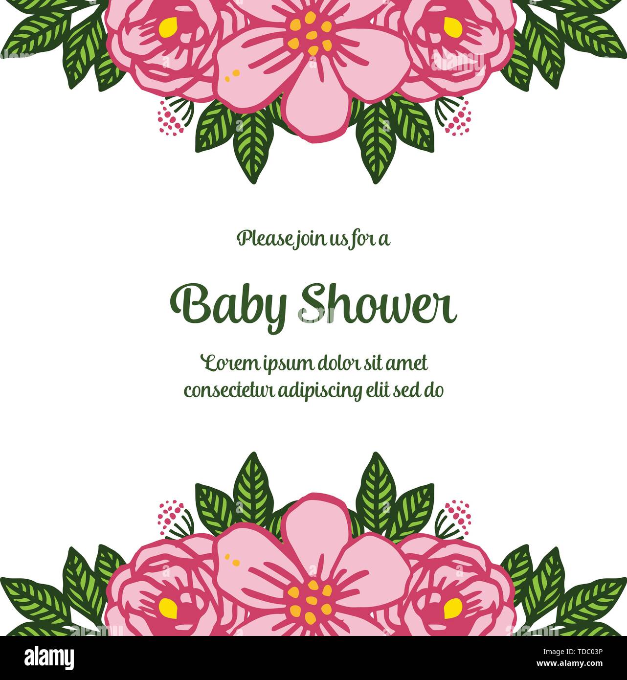 Vector illustration card baby shower with various art of rose pink ...