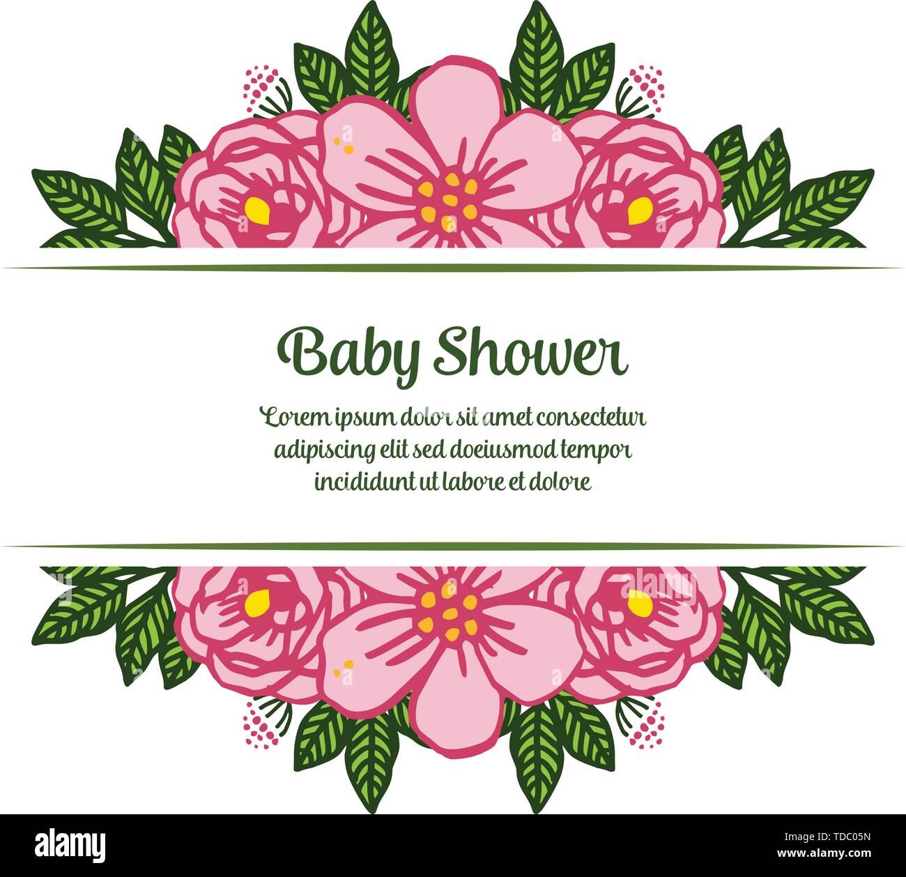Vector illustration card baby shower with various art of rose pink ...