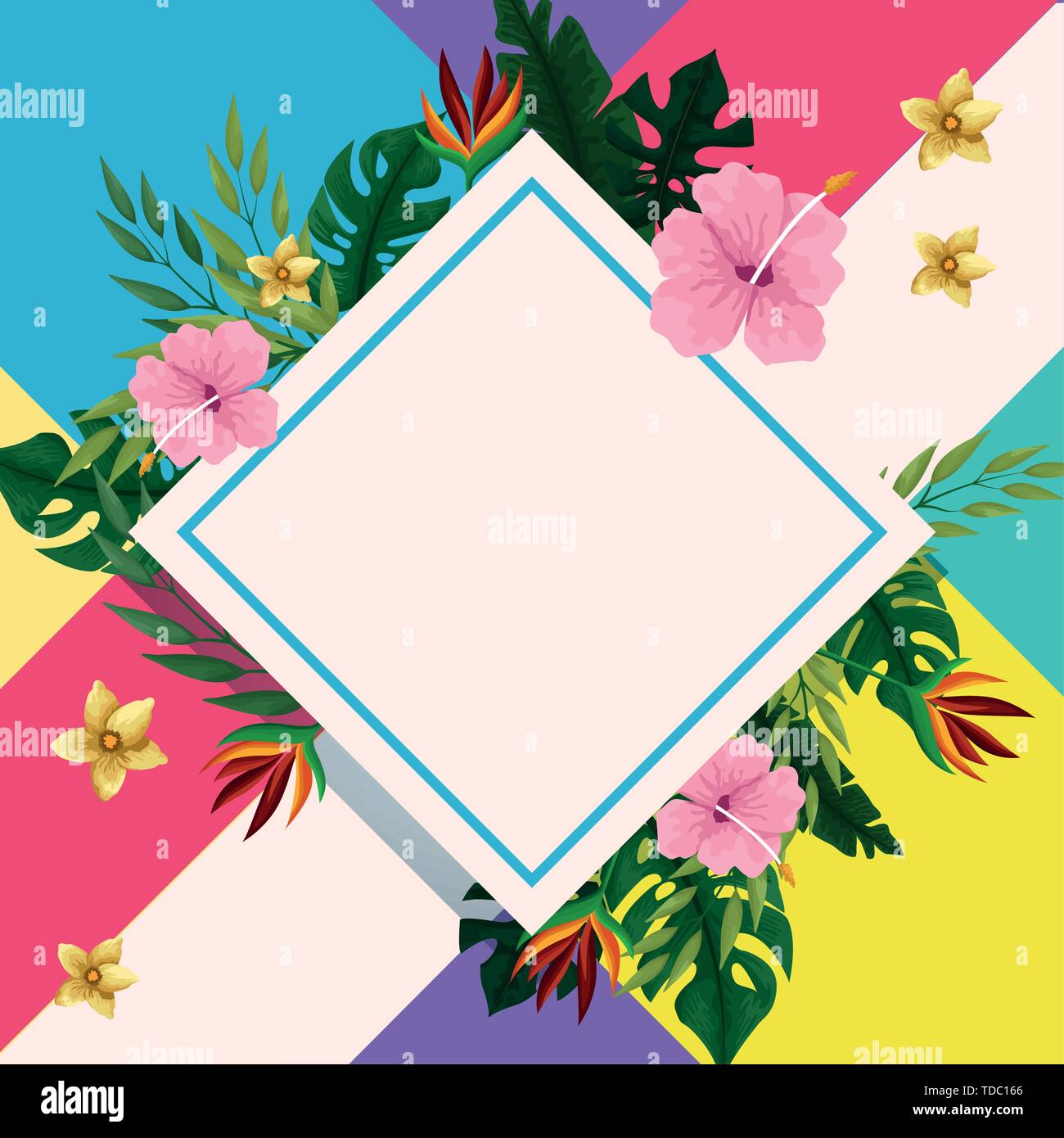 Summer diamond frame with tropical flowers Stock Vector Image & Art - Alamy