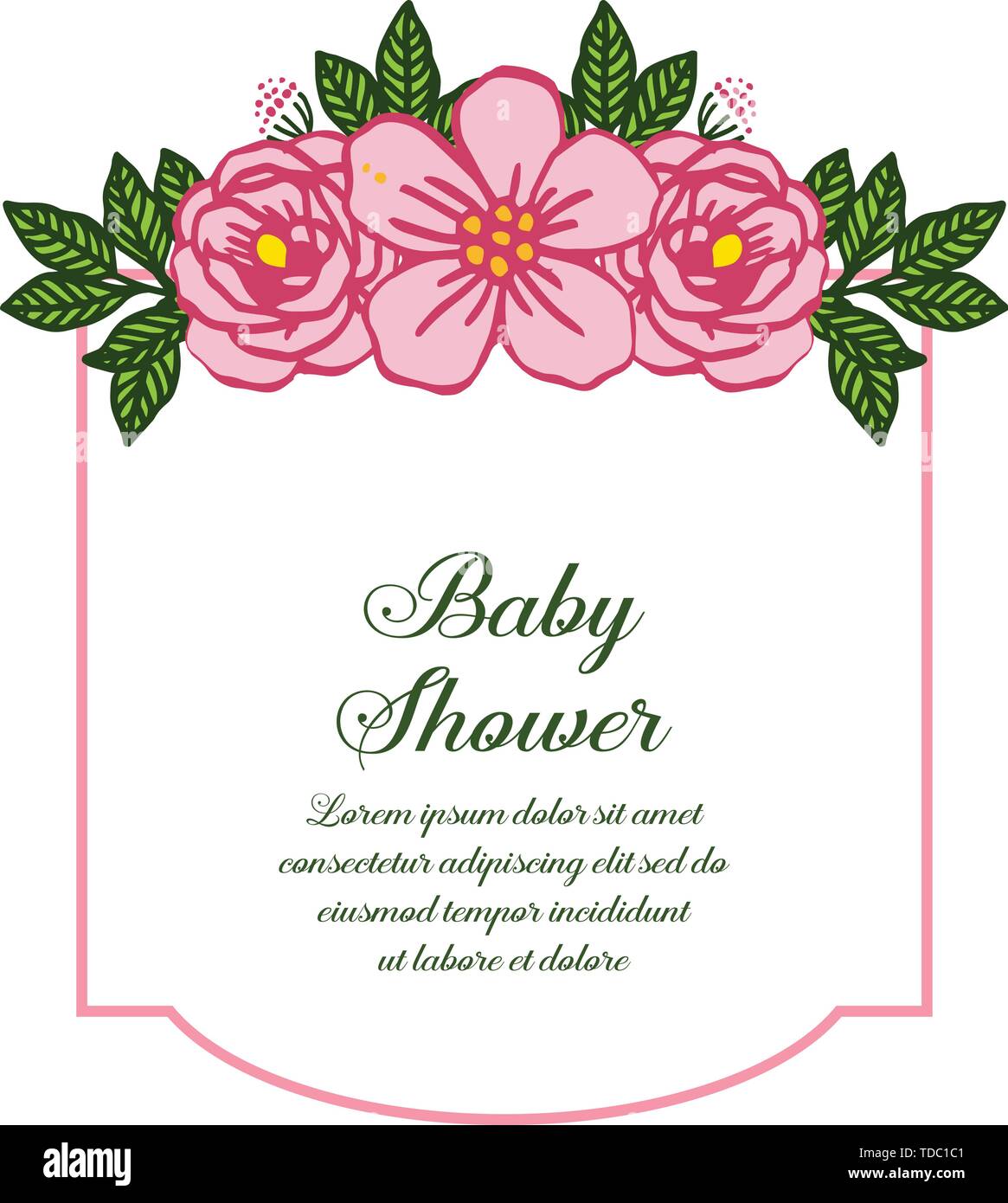 Vector illustration decor of card baby shower with pink rose flower ...