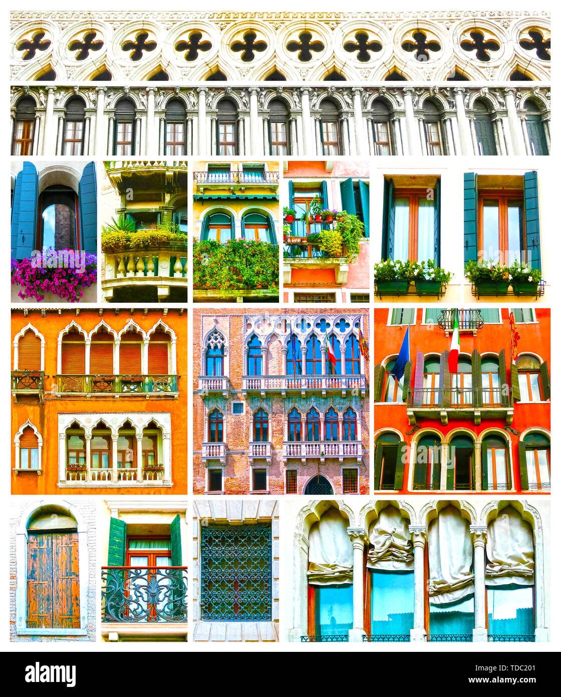 Colorful collage made of windows from Venice, Italy Stock Photo - Alamy