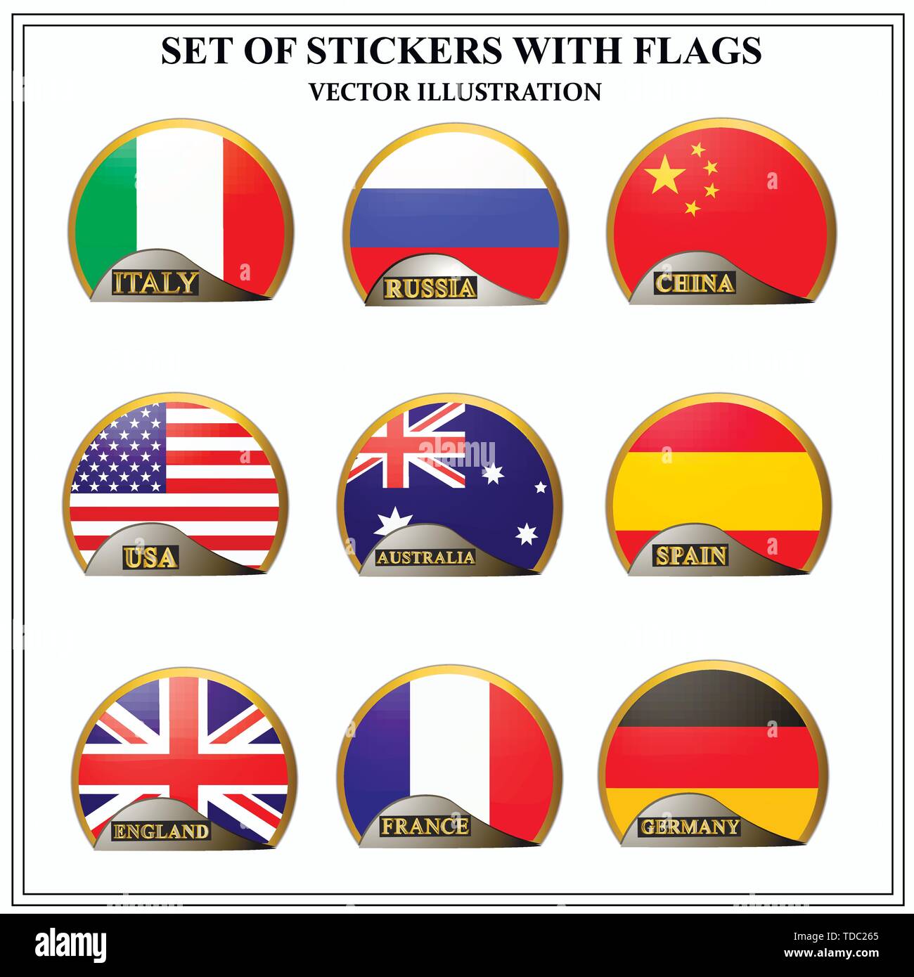 Bright set of stickers with flags. Colorful illustration with flags of ...