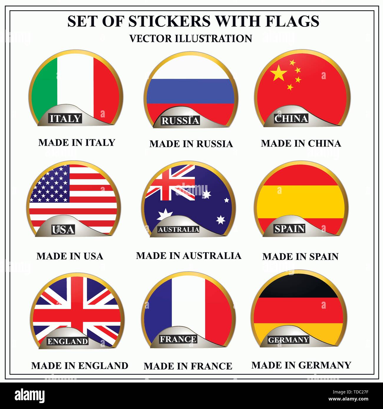 Bright set of stickers with flags. Colorful illustration with flags of ...