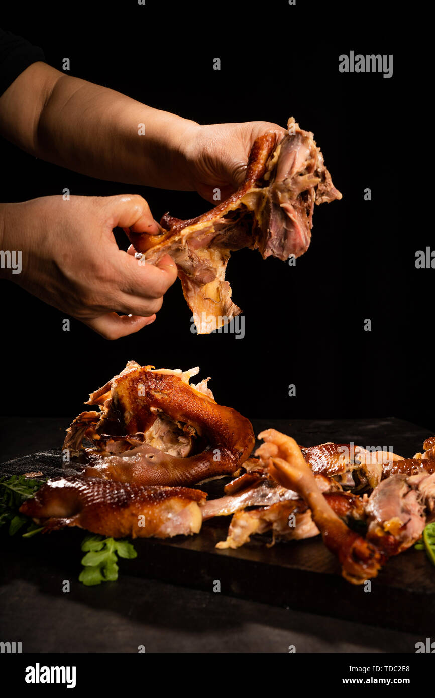 Northeast characteristic traditional hand-torn pickpocket chicken Stock ...