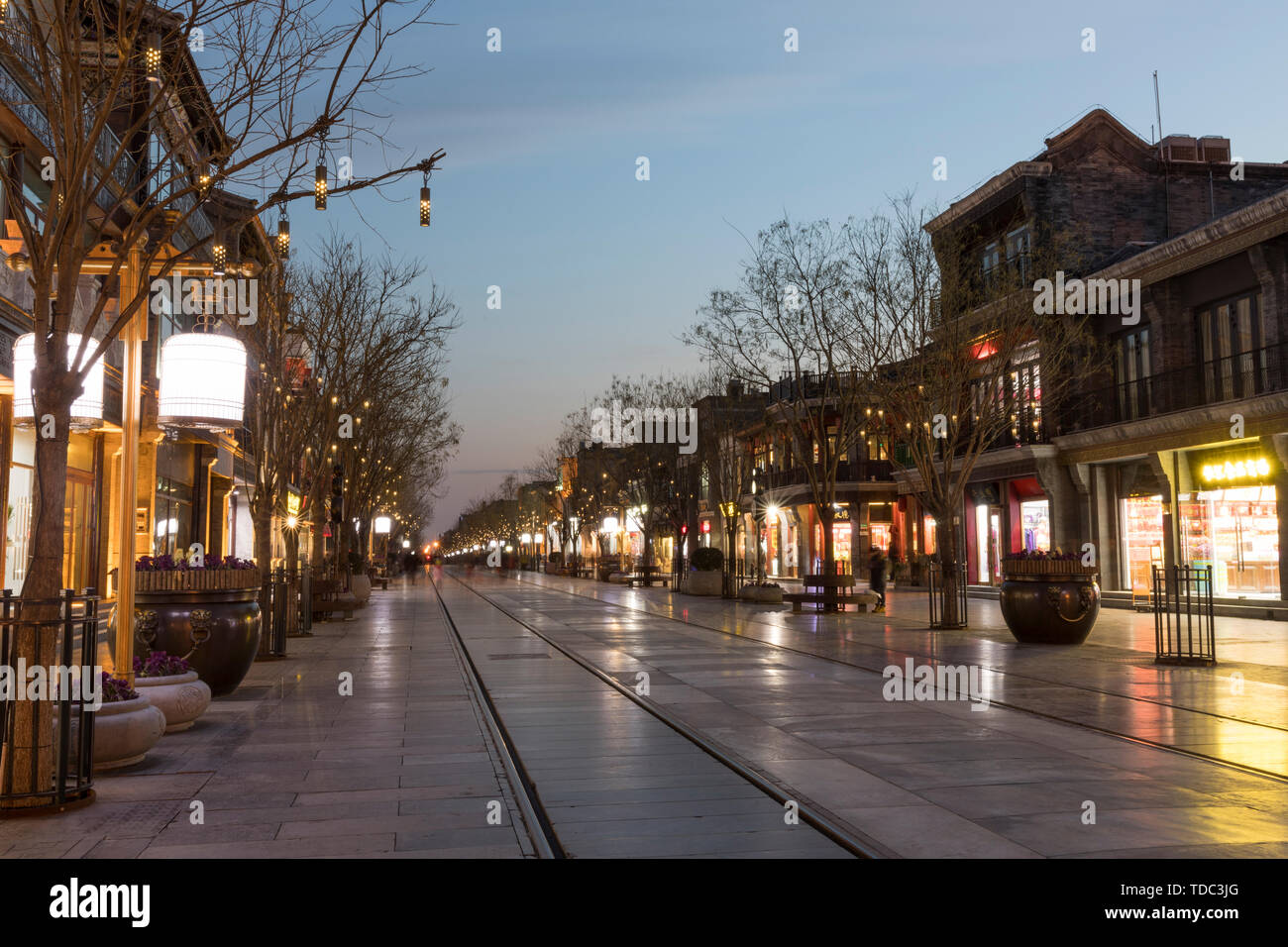 Night view of the front gate fence pedestrian street Stock Photo - Alamy