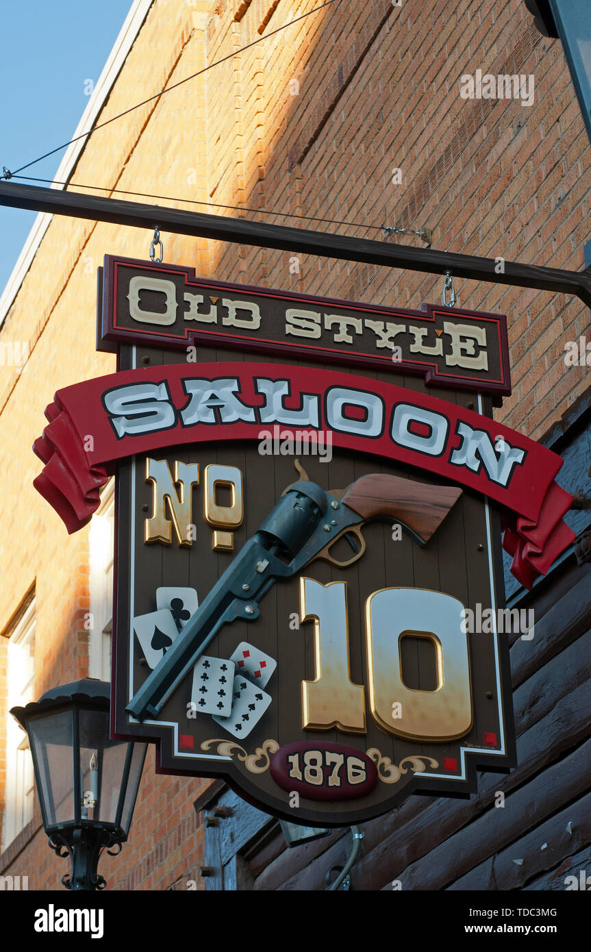 Signs of Saloon n. 10 in Deadwood (where Wild Bill Hickok was killed by ...