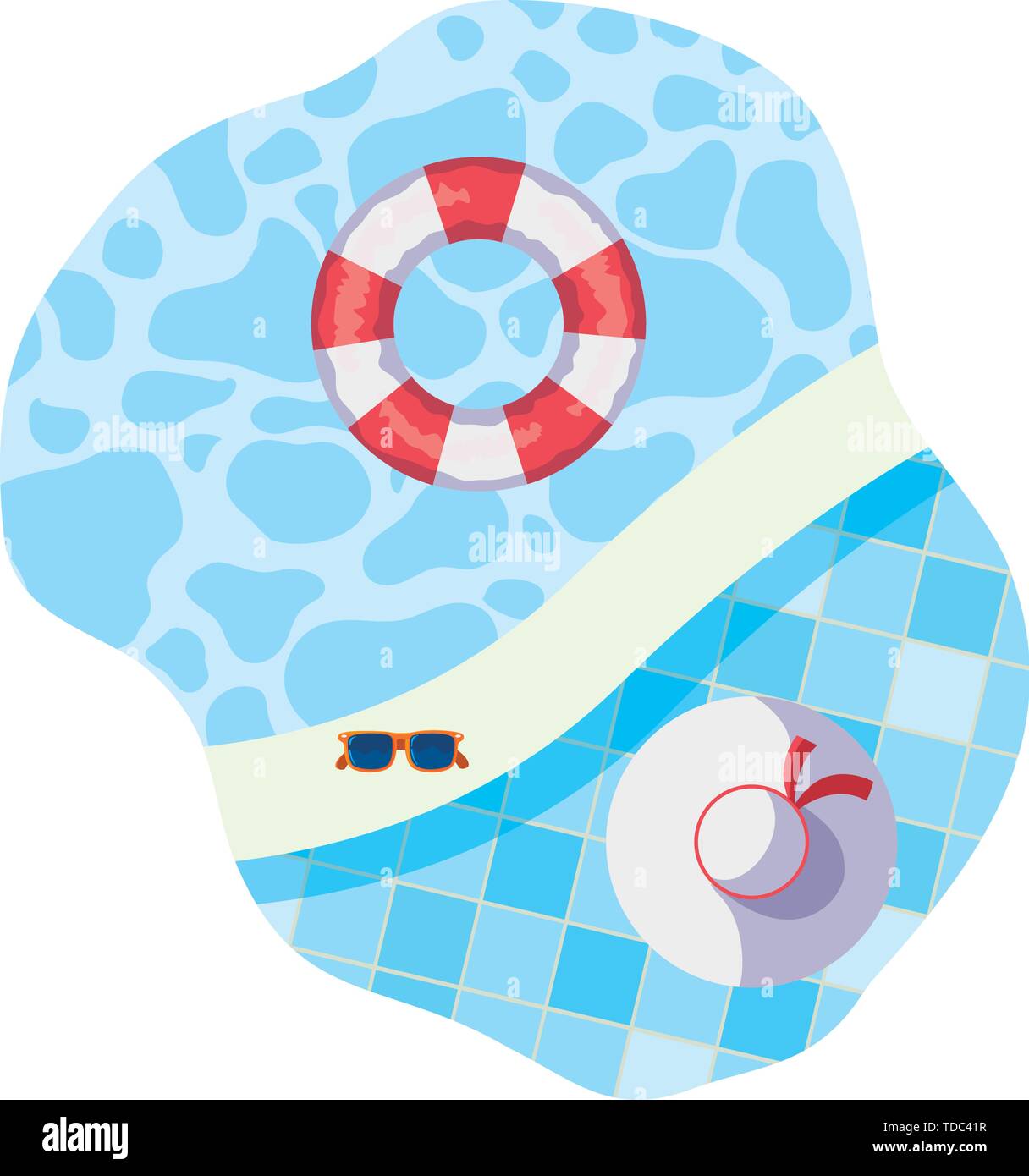 edge of pool with float and hat scene vector illustration design Stock ...