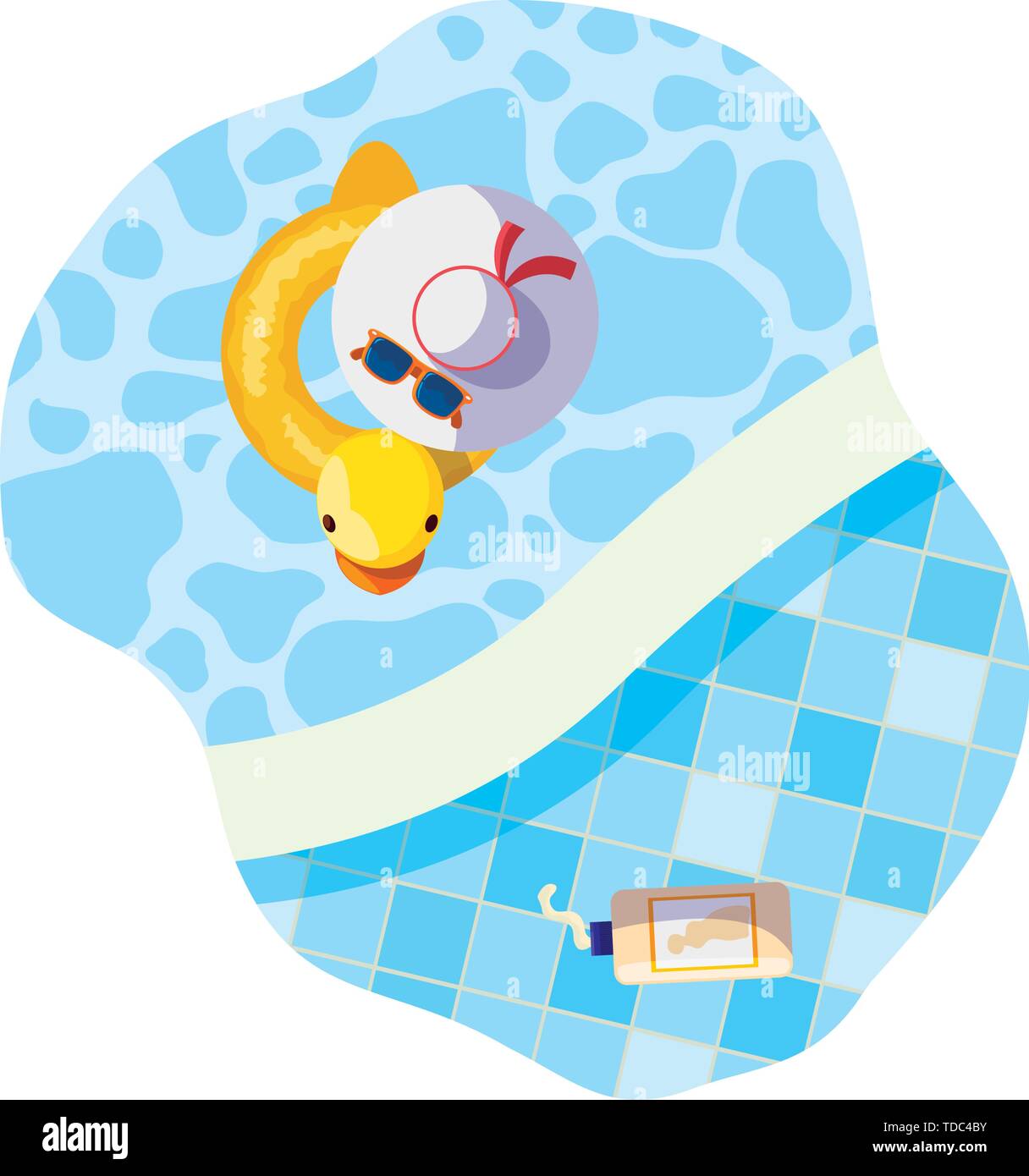 edge of pool with duck float and hat scene vector illustration design ...