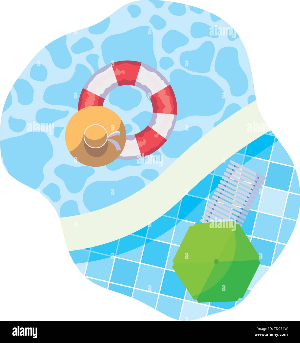 edge of pool with float and umbrella scene vector illustration design ...