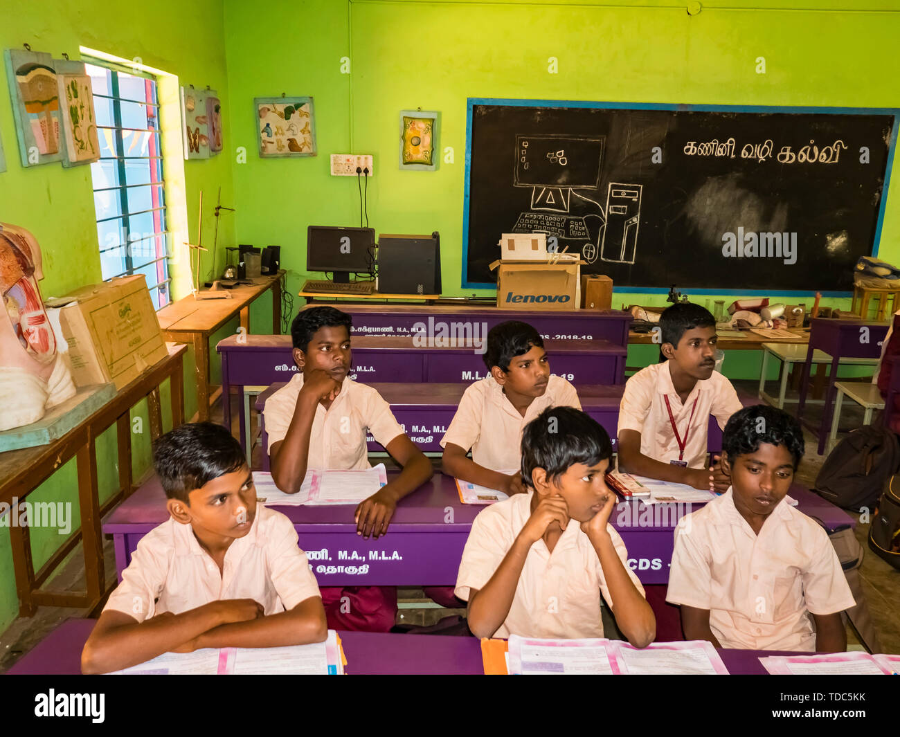 PUDUCHERRY, INDIA - DECEMBER Circa, 2018. Unidentified happy classmates ...