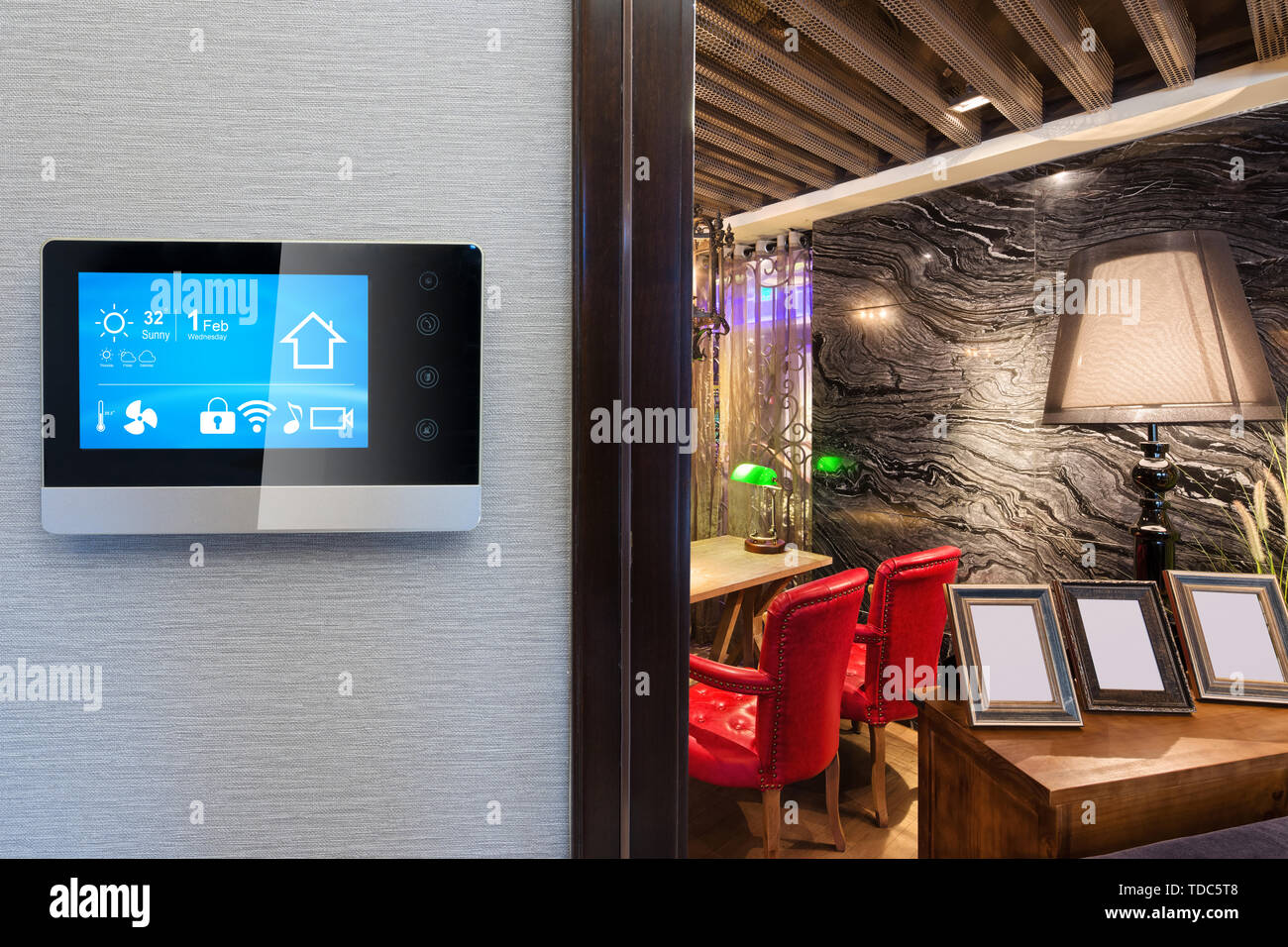 smart screen with smart home with modern cafe Stock Photo - Alamy