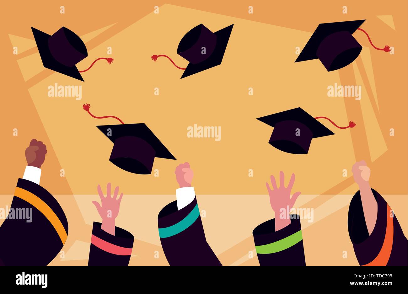 Graduation Caps Flying