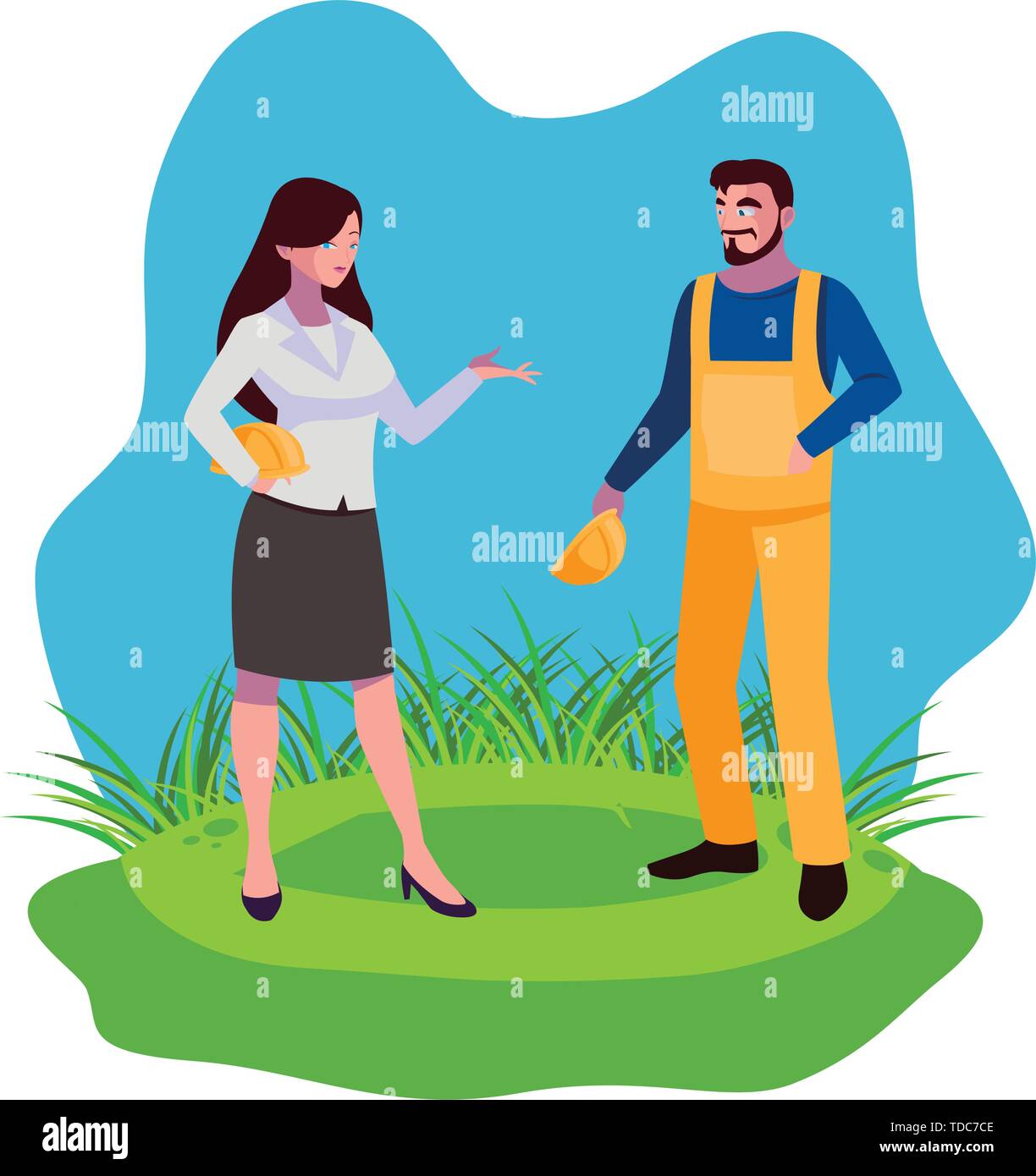 male builder constructor with woman engineer vector illustration design ...
