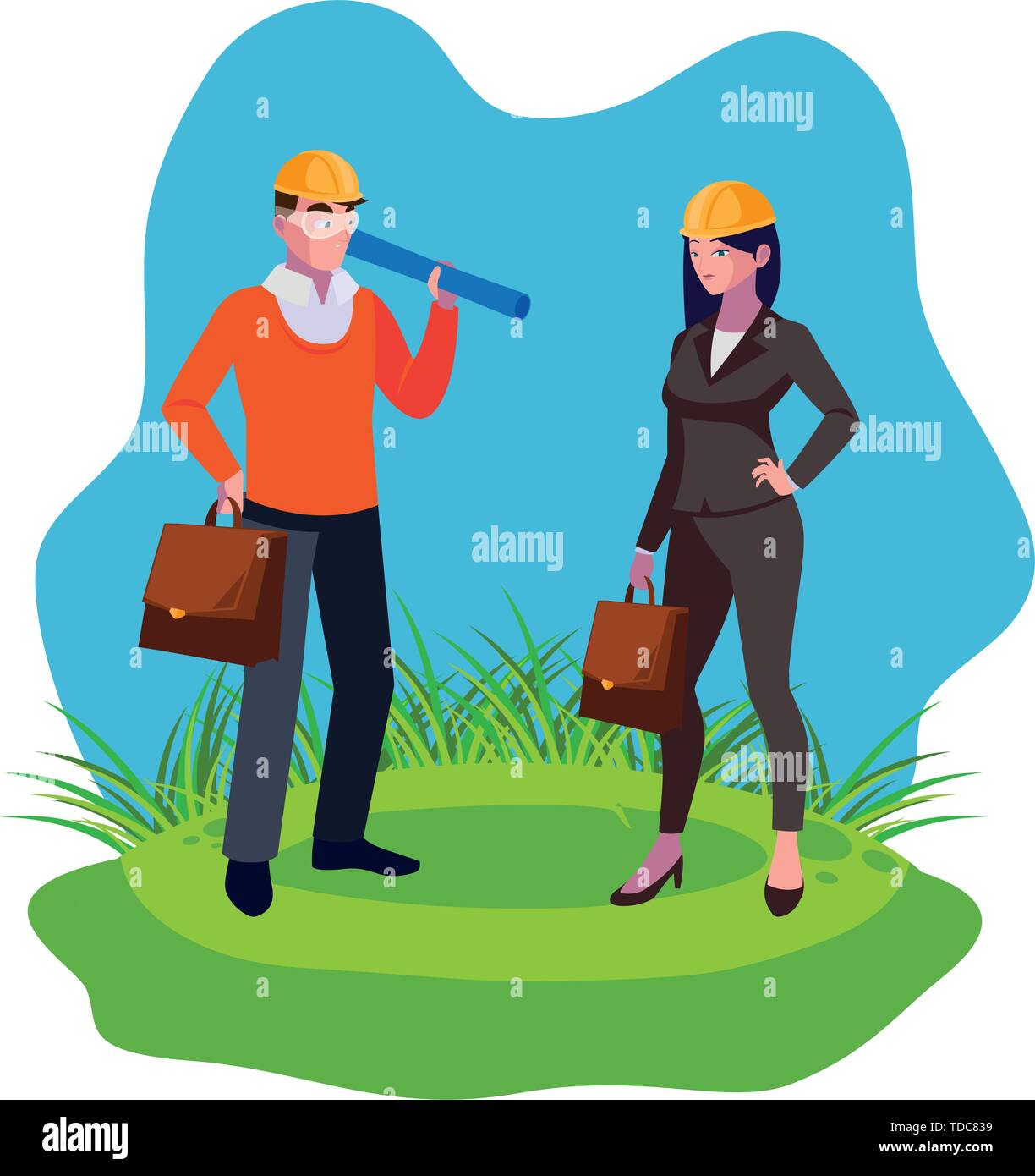Female manager male factory Stock Vector Images - Alamy