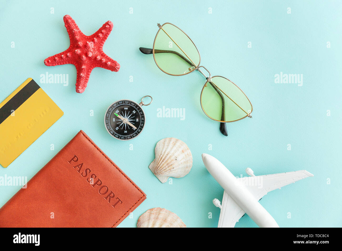 Vacation travel adventure trip concept. Minimal simple flat lay with ...