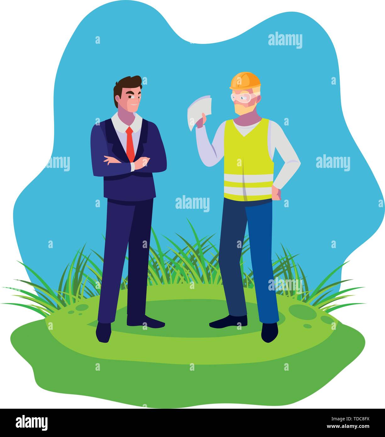 builder constructor with engineer on the lawn vector illustration ...