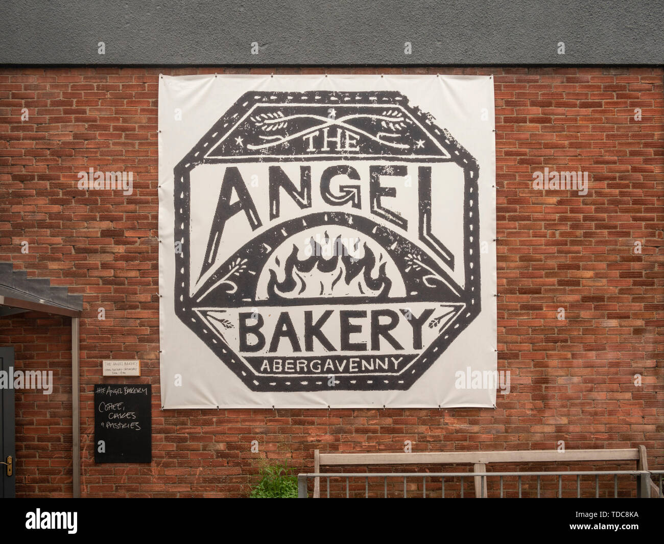 A sign advertising a bakery in Abergavenny Wales UK - the Angel Bakery ...
