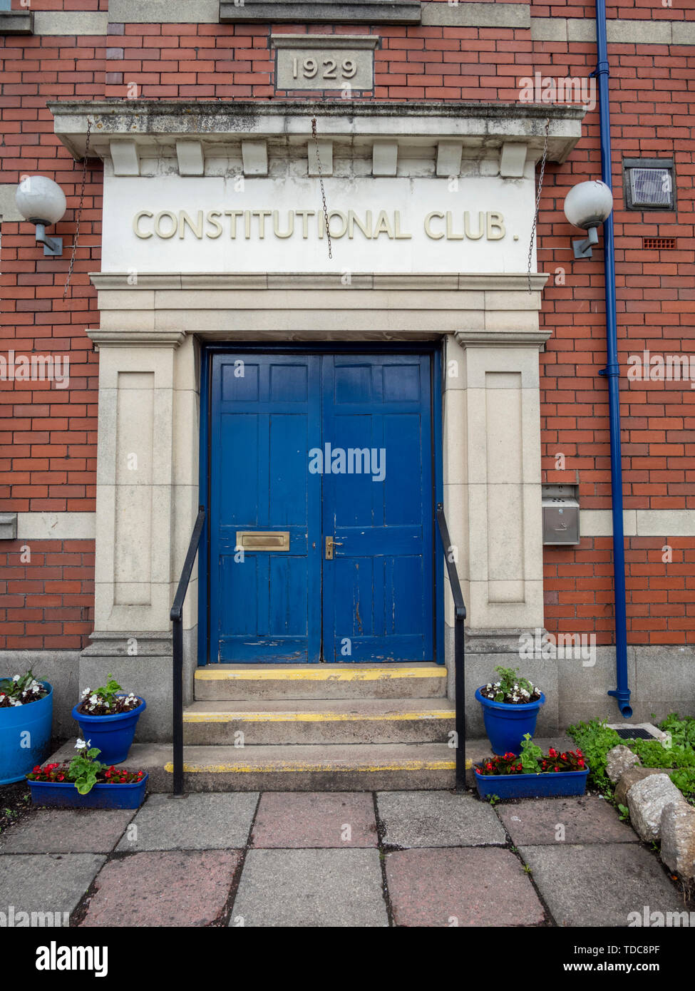 The Constitutional Club building and entrance door Abergavenny Wales UK ...