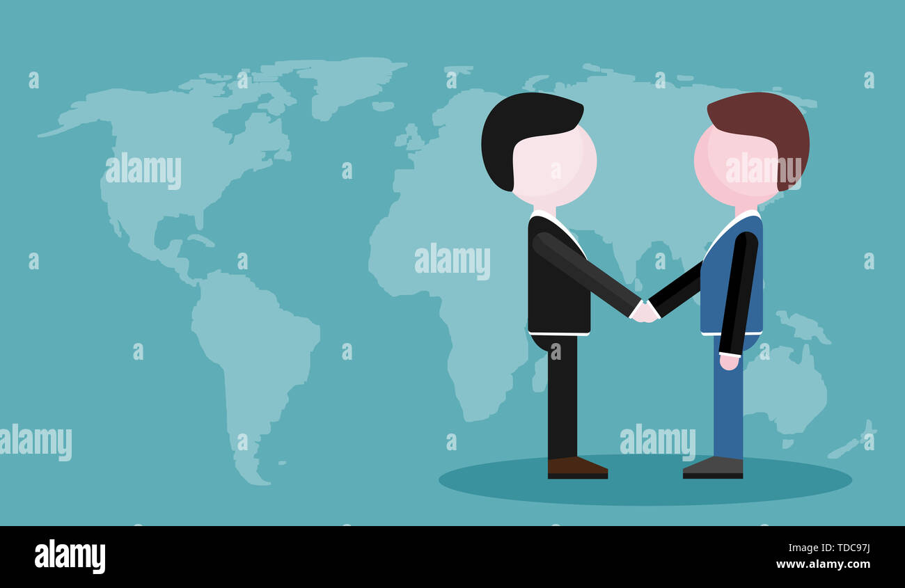 Businessman handshake, cooperation win-win team concept, world map ...