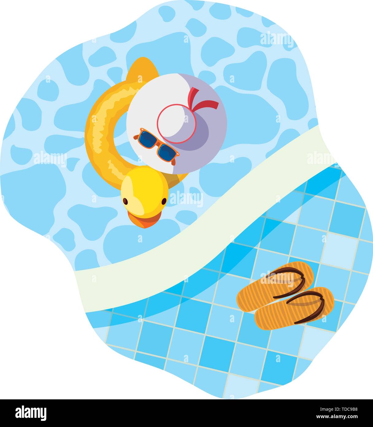 edge of pool with duck float and sandals scene vector illustration ...