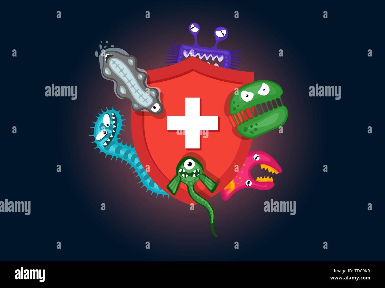 Immune system concept. Hygienic medical red shield protecting from ...