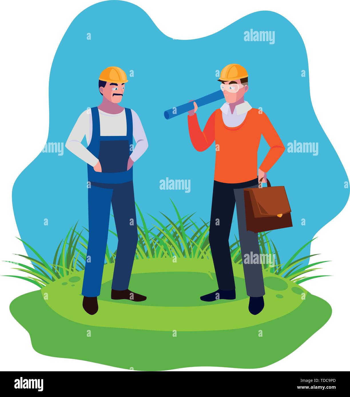 male builder constructor worker with architect boss vector illustration ...