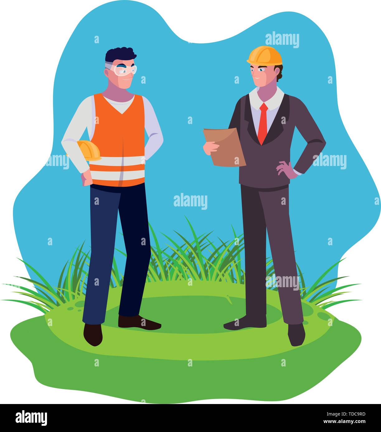 builder constructor with engineer on the lawn vector illustration ...