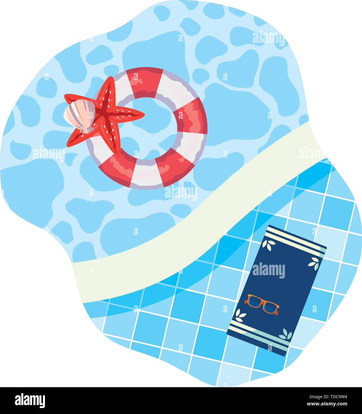 edge of pool with float and towel scene vector illustration design ...
