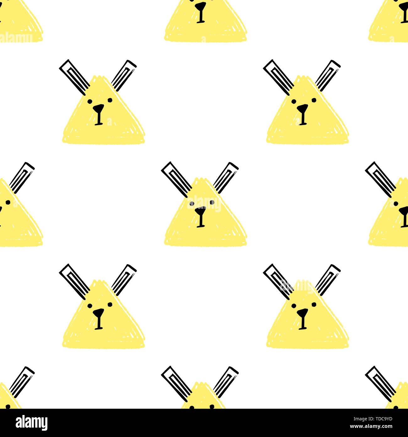 Kawaii Squares Rabbits Seamless pattern. Vector Hand Draw Background ...