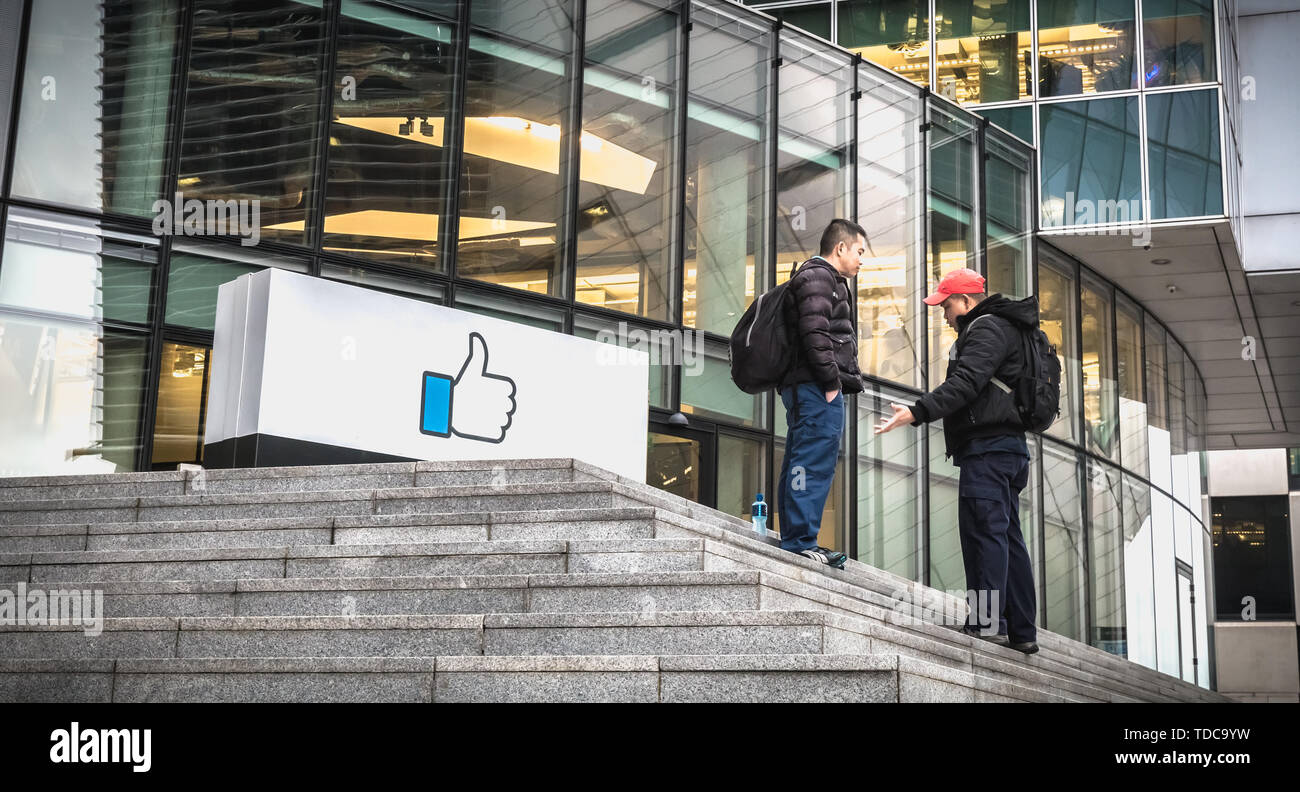 Dublin, Ireland - February 12, 2019: people talking in front of the ...