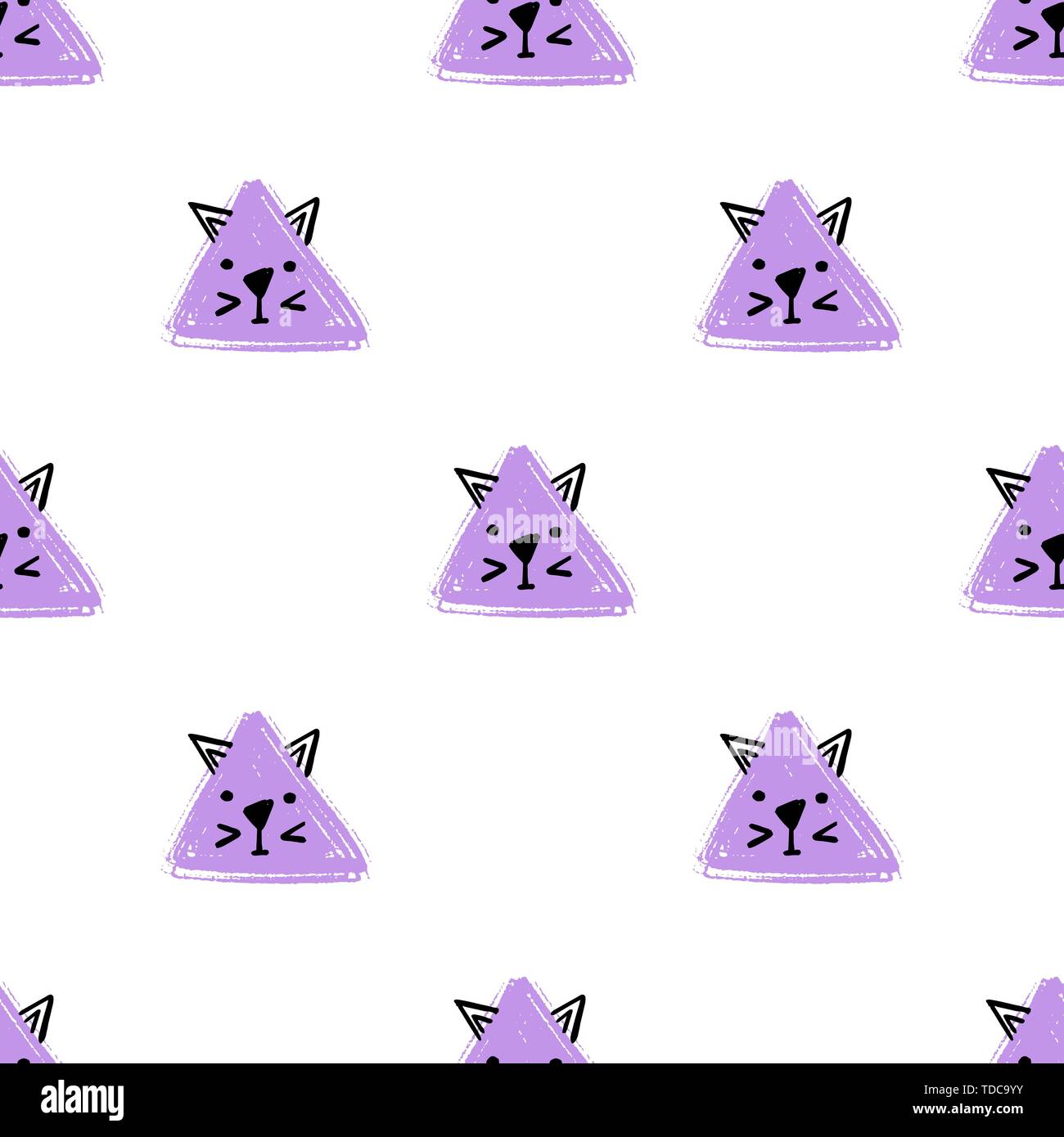 Kawaii triangle Cats Seamless pattern. Vector Hand Draw Background with ...