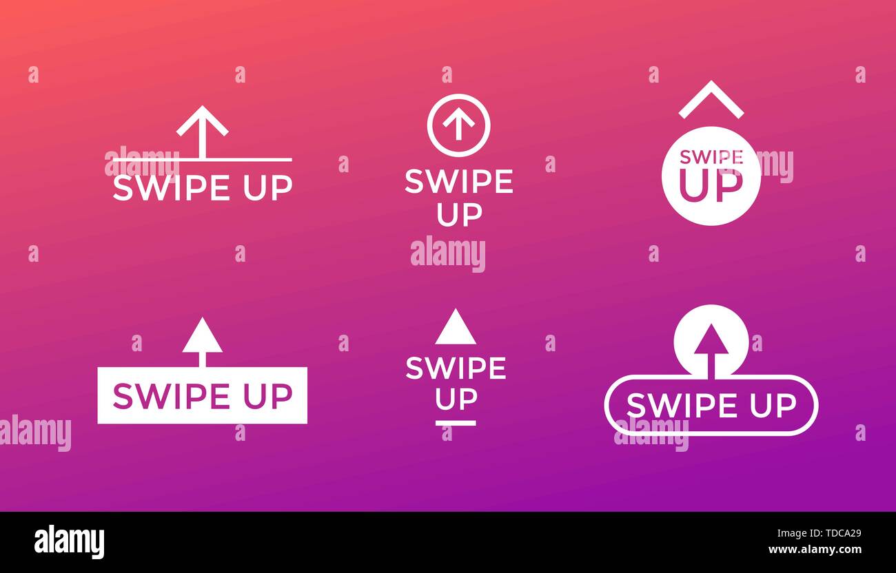 Swipe Up Button Icon Set On Gradient Background Application And Social Network Scroll Arrow
