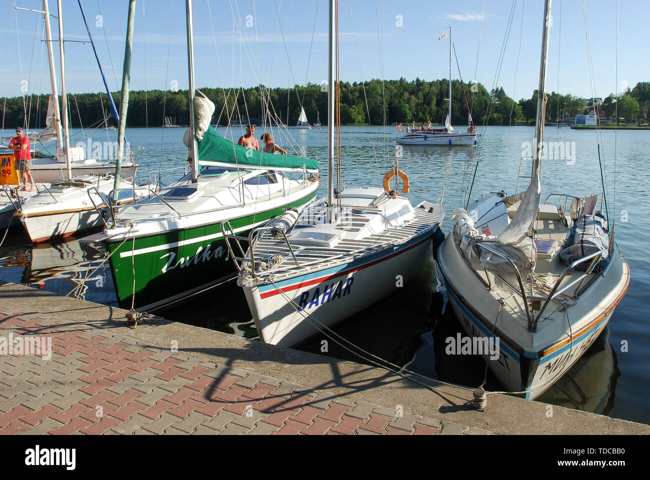 Marina and Jezioro Mikolajskie (Mikolajskie Lake) in Mikolajki, Poland ...