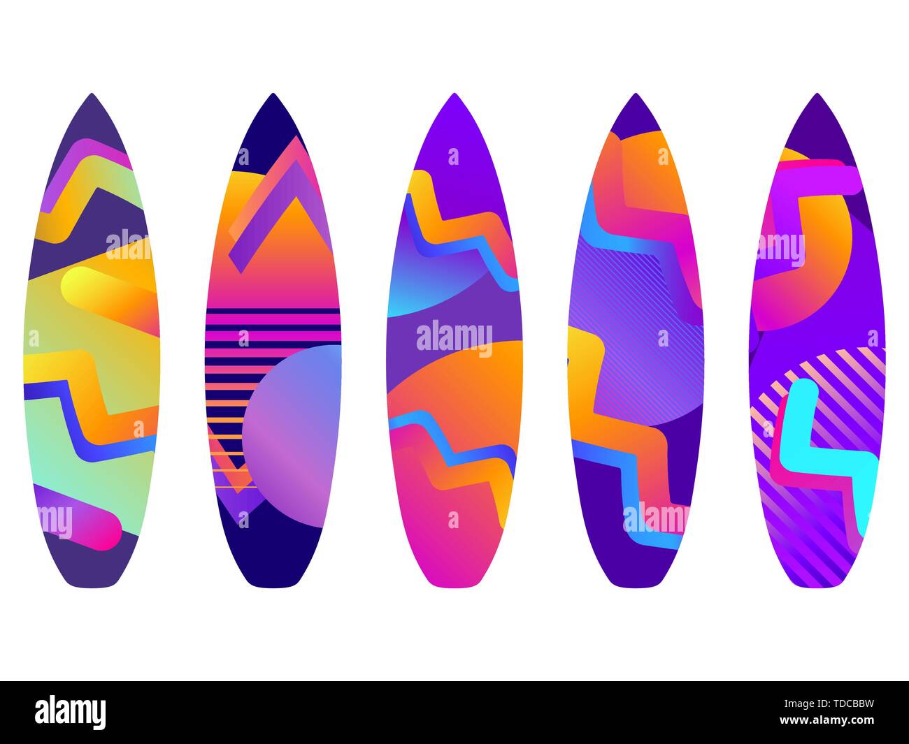 Surfboards on a white background. Types of surfboards with a pattern ...