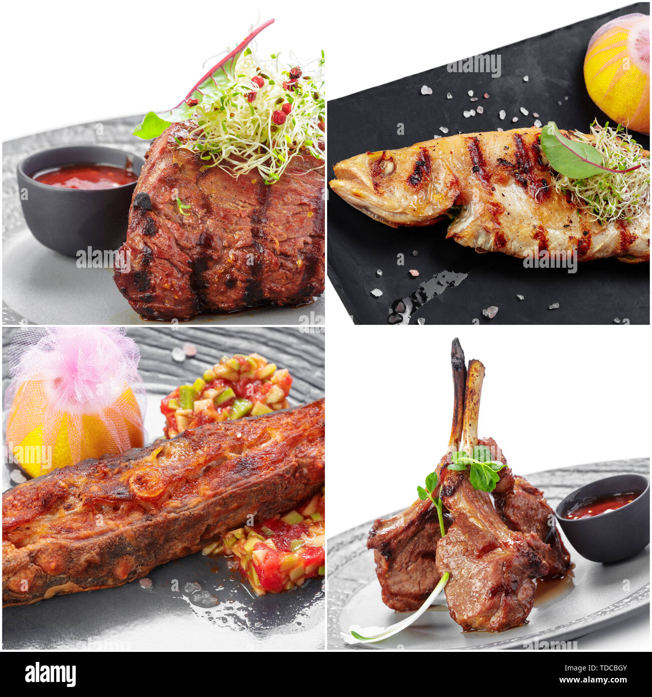 Collage from different pictures of tasty food Stock Photo - Alamy
