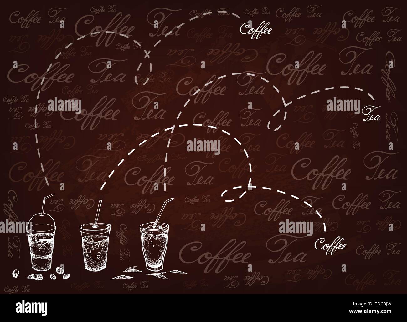 Drink and Beverage, Illustration Hand Drawn Sketch of Iced Coffee and ...