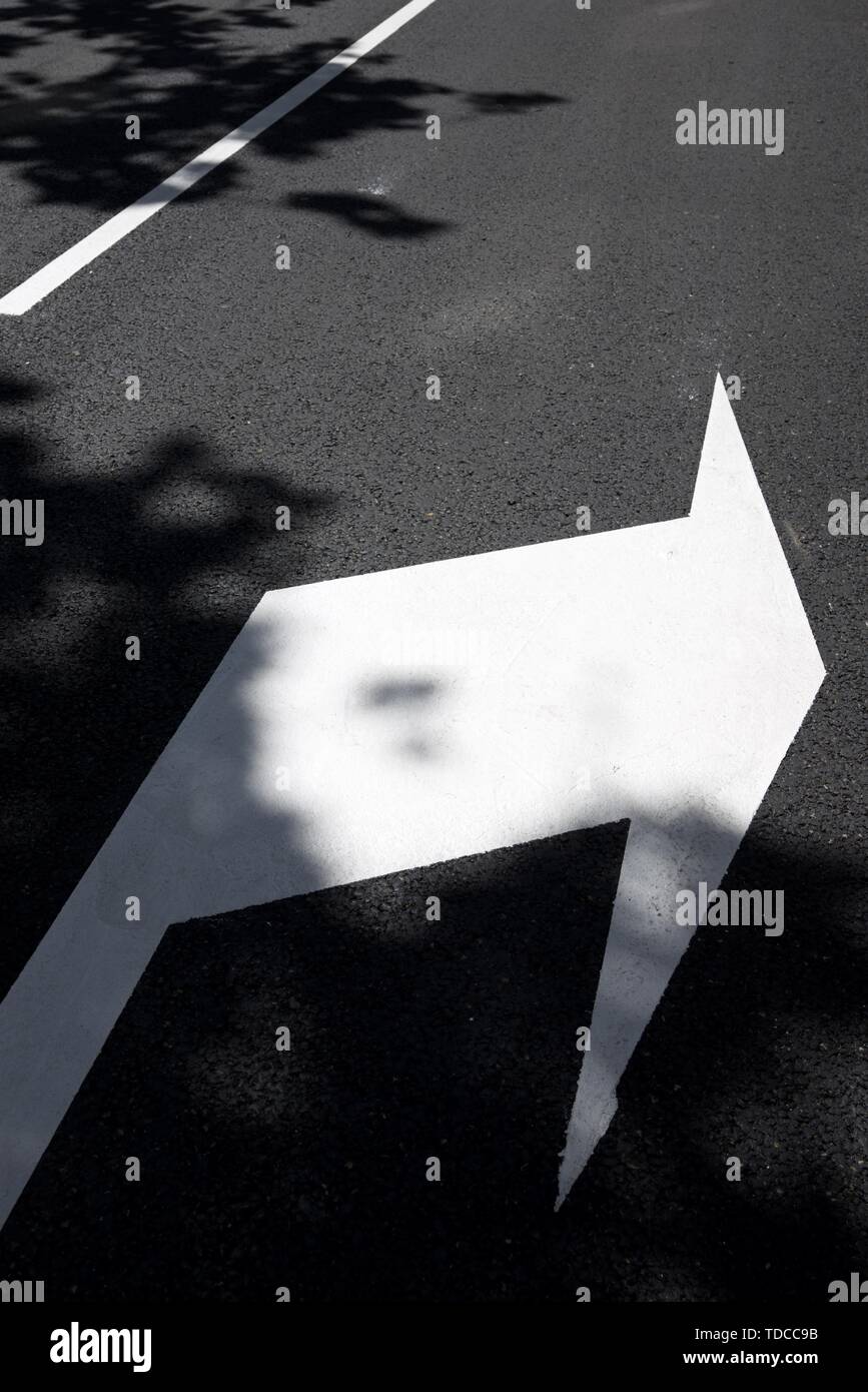 Single arrow directional sign on the floor Stock Photo - Alamy