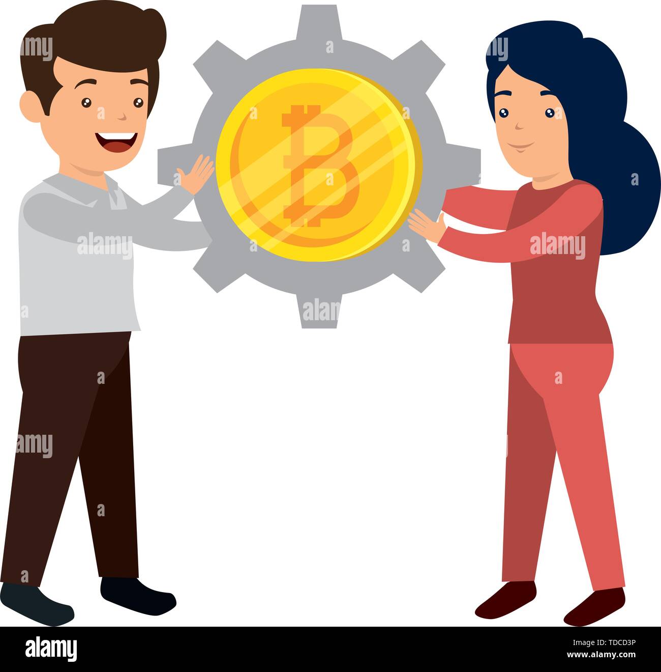 business people lifitng bitcoin vector illustrator Stock Vector Image ...