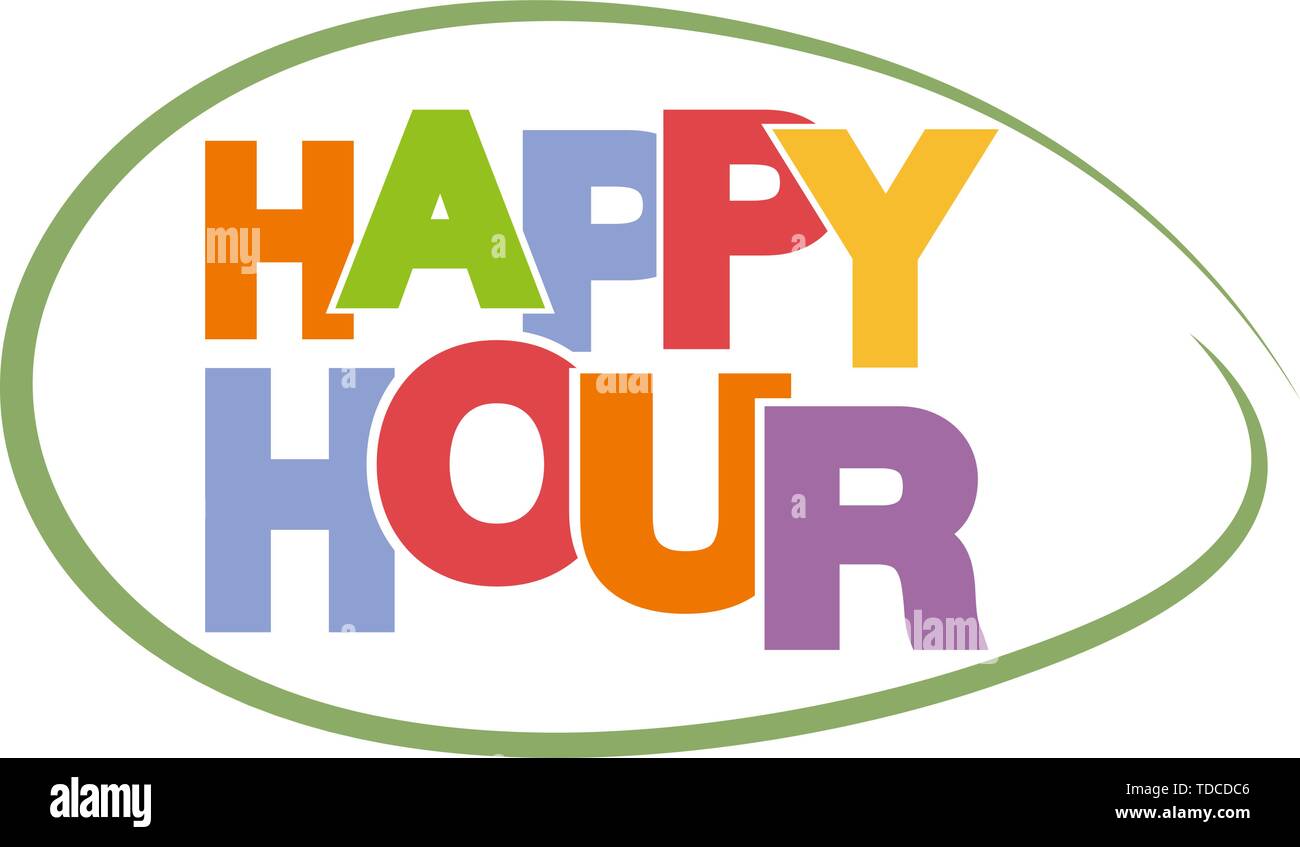 colorful text HAPPY HOUR on white background vector illustration Stock ...