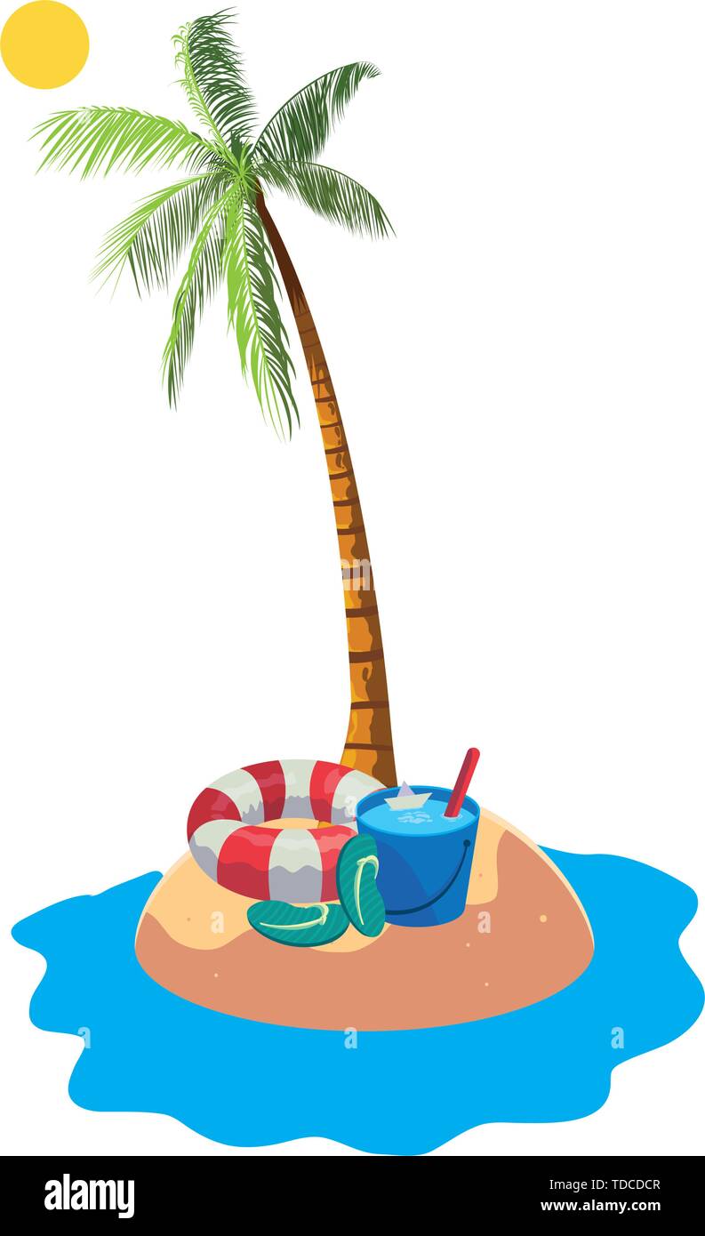 summer beach with palm and lifeguard float scene vector illustration ...