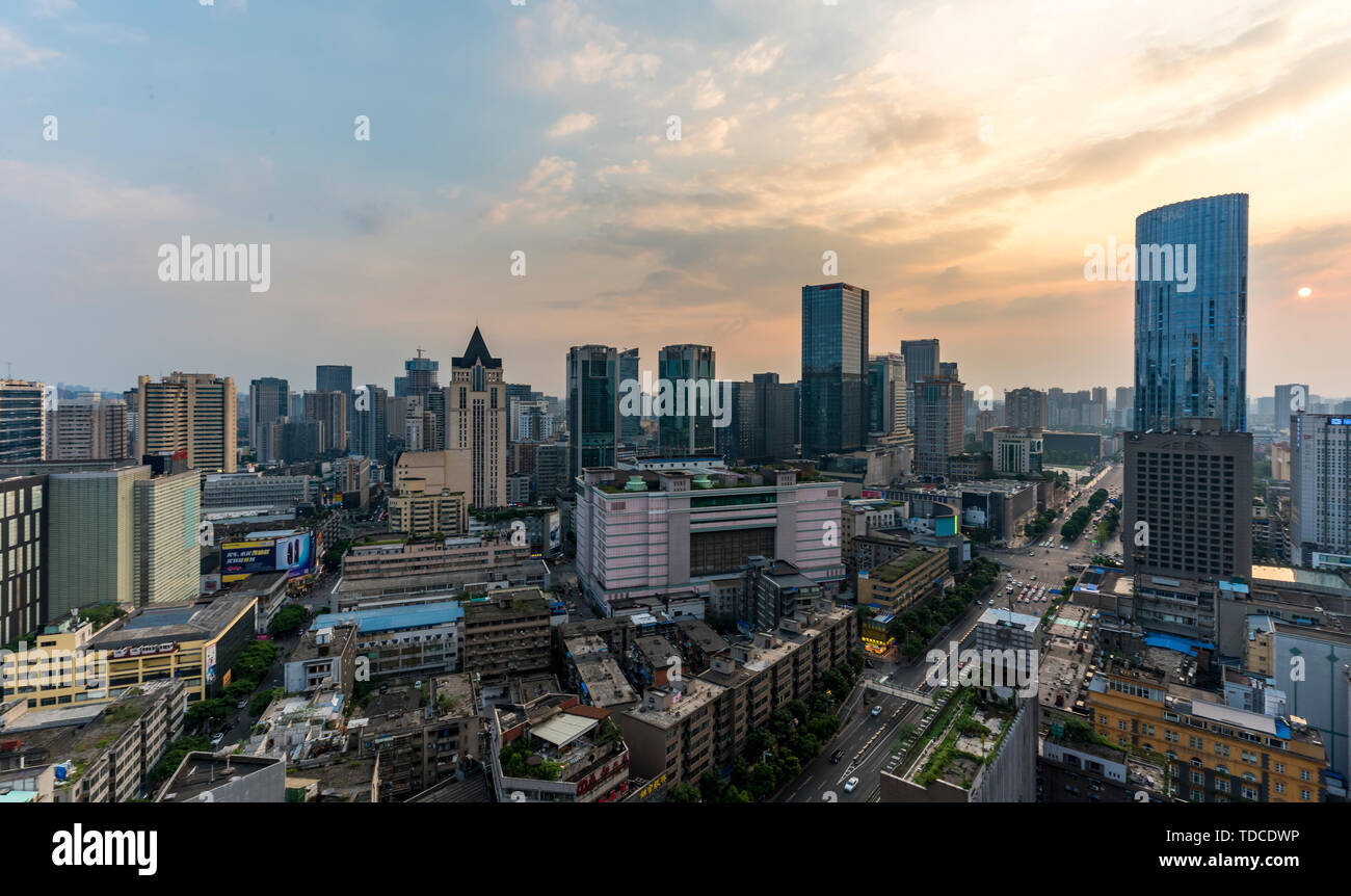 The sunset moment on Shu Du Avenue in Chengdu Stock Photo - Alamy