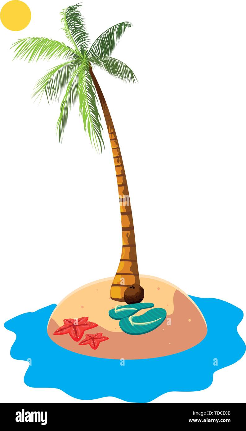 summer beach with palm and flip flops scene vector illustration design ...