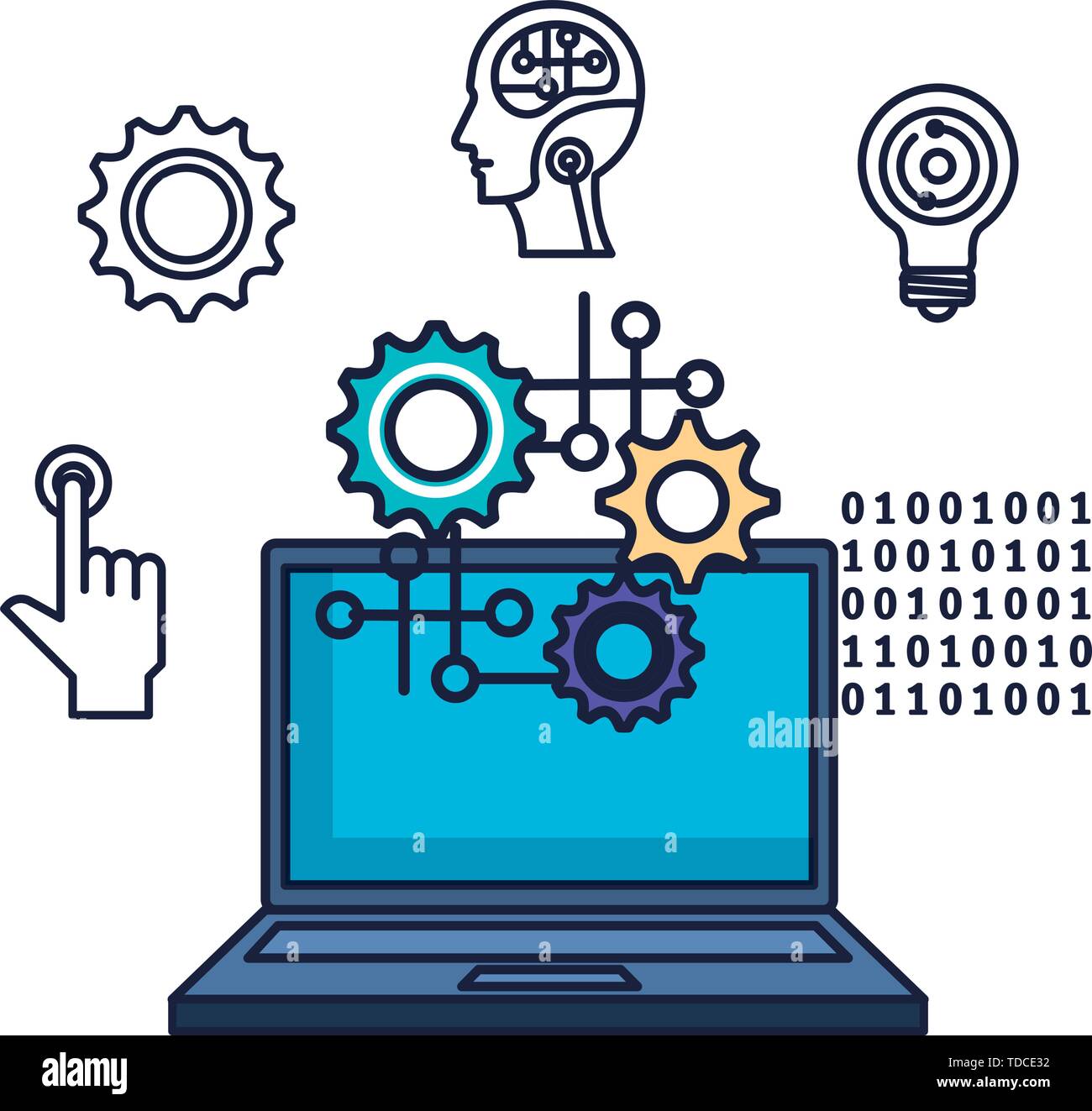 laptop computer with tech icons vector illustrator Stock Vector Image ...
