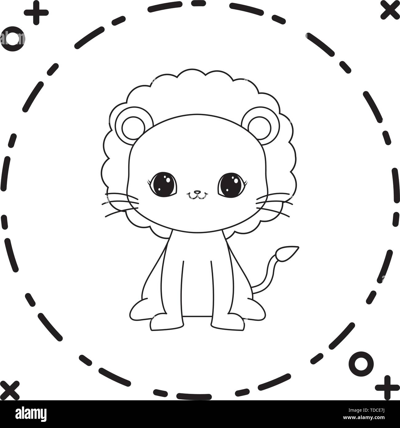 cute lion animal in frame circular vector illustration design Stock ...