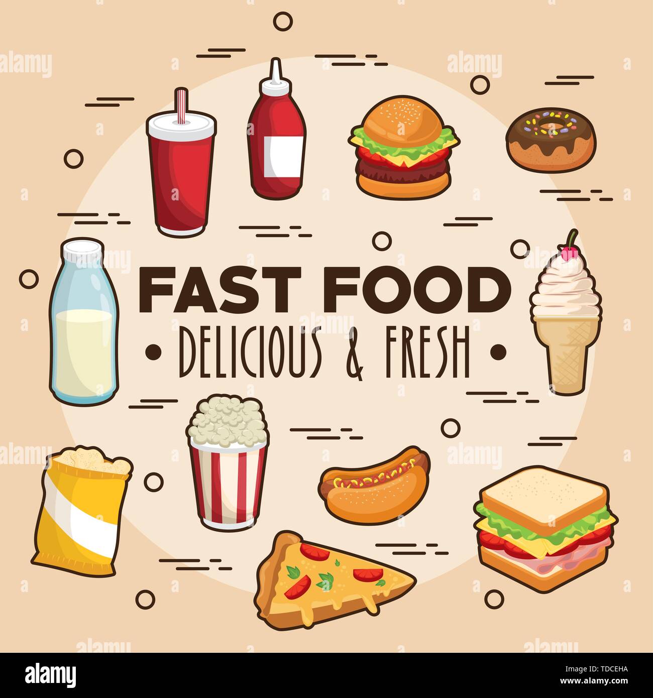 set of colorful cartoon fast food Stock Vector Image & Art - Alamy