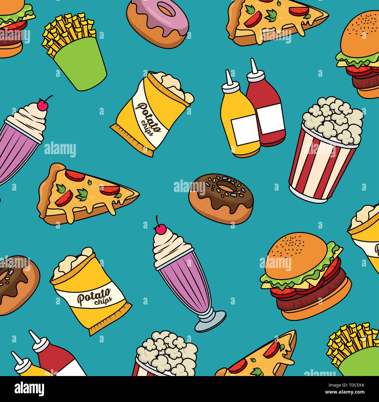 set of colorful cartoon fast food Stock Vector Image & Art - Alamy