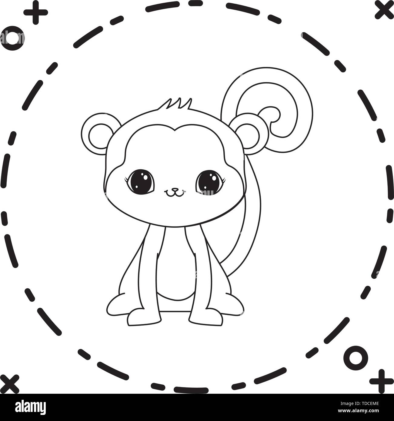 cute monkey animal in frame circular vector illustration design Stock ...