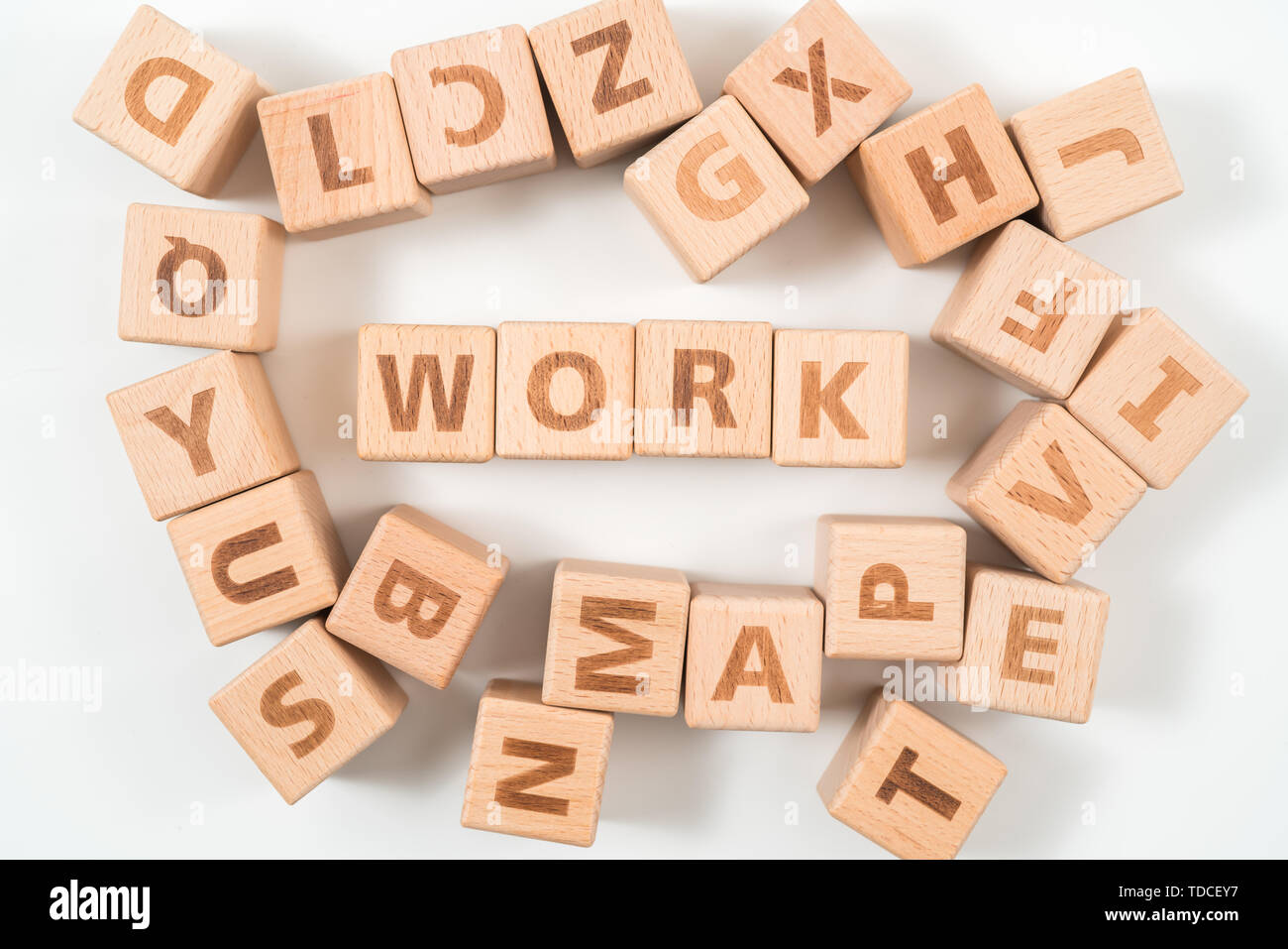 Work wooden blocks of business concept isolated on white background ...