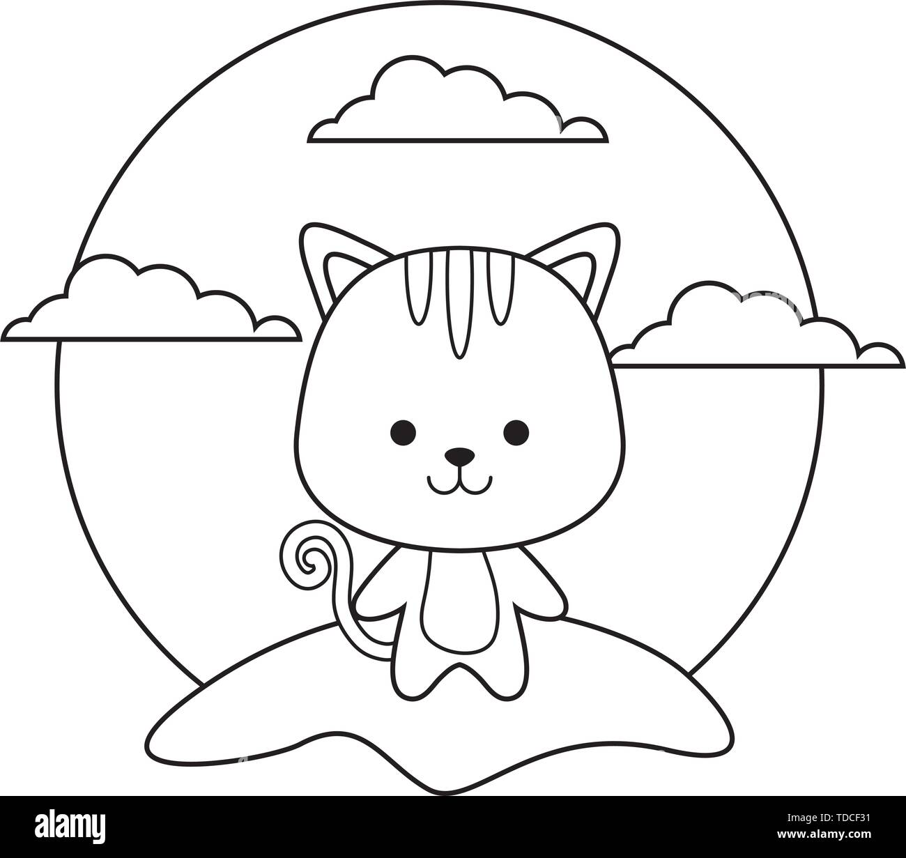 cute cat animal in landscape vector illustration design Stock Vector ...